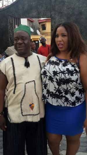 Mr Ibu and Sexy Actress, Chioma Toplis Get Flirty on Movie Set (Photos)
