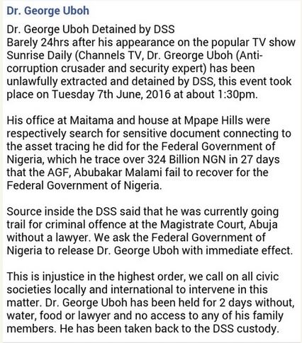 Dr. George Uboh Allegedly Detained by DSS 24 Hours after Appearing on ...
