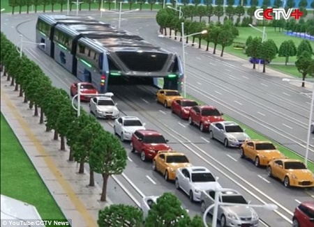 Unbelievable! China Invents HoverBus That Drives Over the Top of Other ...