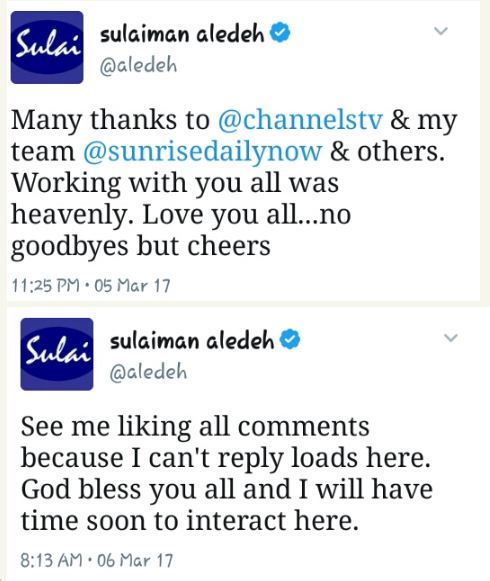 TV Presenter, Sulaiman Aledeh Quits Channels TV