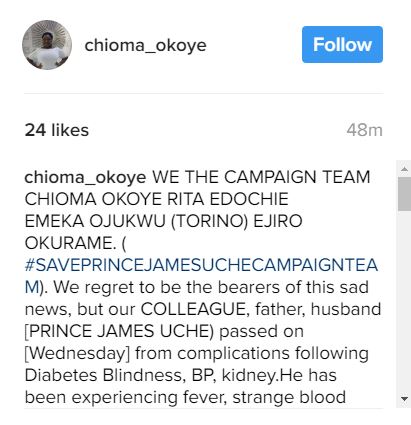 Breaking News! Veteran Nollywood Actor, Prince James Uche is Dead
