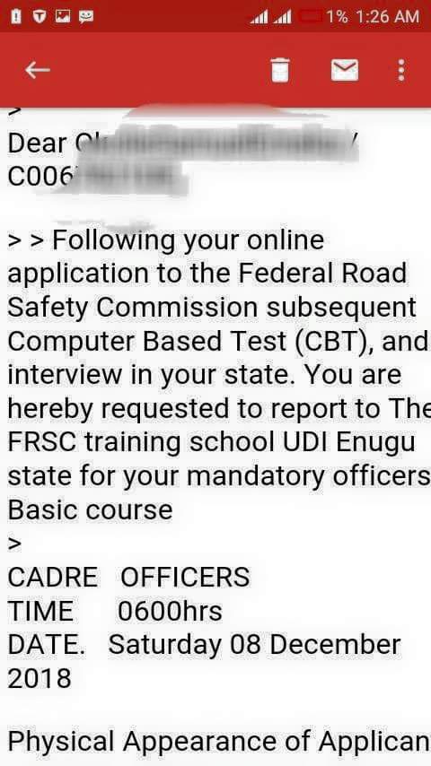 2018 Recruitment: FRSC Addresses Nigerians Over Fake Invitation Letter ...