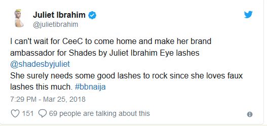 BBNaija: Actress Juliet Ibrahim Reveals What She Wants To Do With Cee-C