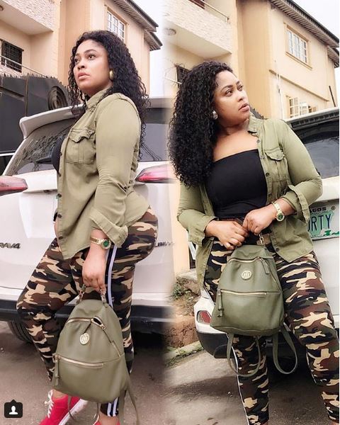 Curvy Actress, Omo Butty Goes Make-up Free In Camouflage Print Outfit