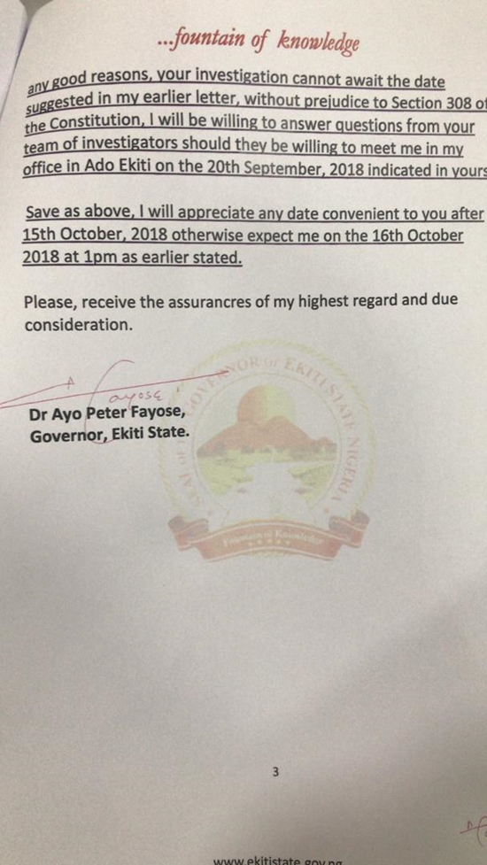 Meet Me In My Office September 20 - Gov. Fayose Writes EFCC Again (Full ...