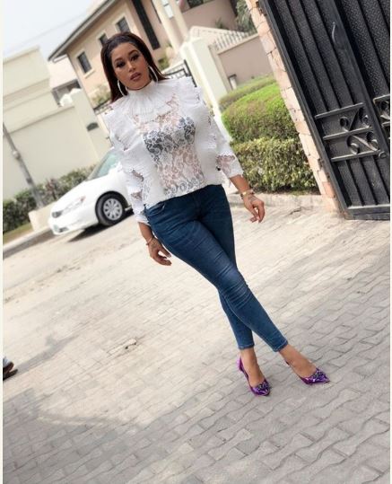 Beautiful Adunni Ade Rocks Transparent Top With Denim (Photos)