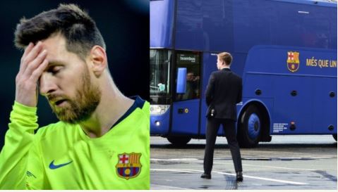 Barcelona Team Bus Leaves Lionel Messi At Anfield After Liverpool Defeat