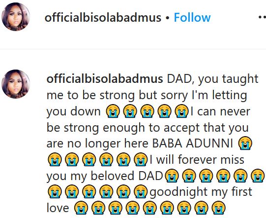 Nigerian Actress, Bisola Badmus In Tears As She Loses Dad
