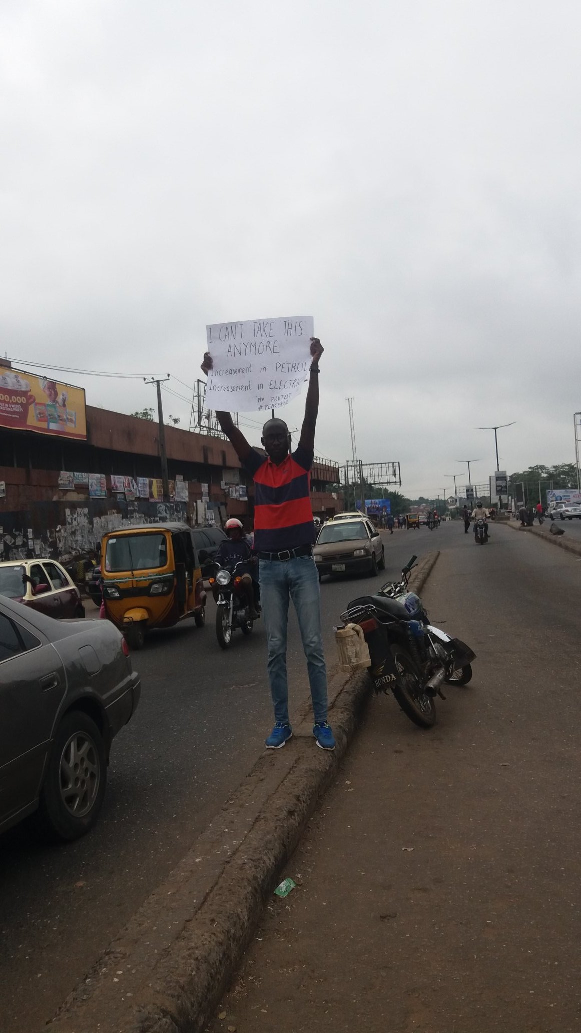 Man Seen On The Road Staging A Lone Protest Over Increase In Fuel ...