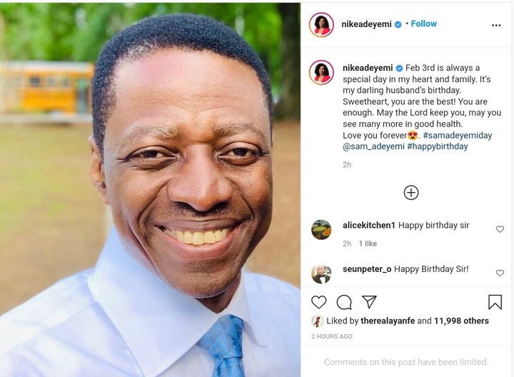 Sweet Note Nike Adeyemi Wrote to Celebrate Her Husband, Pastor Sam ...