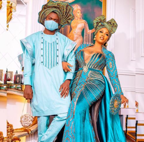 Toyin Lawani's Husband, Segun Wealth Rocks Gele With His Traditional Outfit