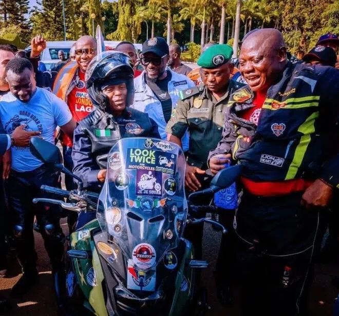 VP Osibanjo Receives London To Lagos Biker, Kunle Adeyanju At The ...