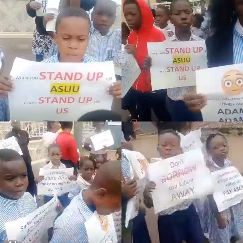 Primary School Pupils Protest In Osu, Demand An End To Lingering ASUU ...