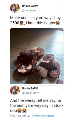 Nigerian Man Laments After Buying Rotten Yam In Lagos