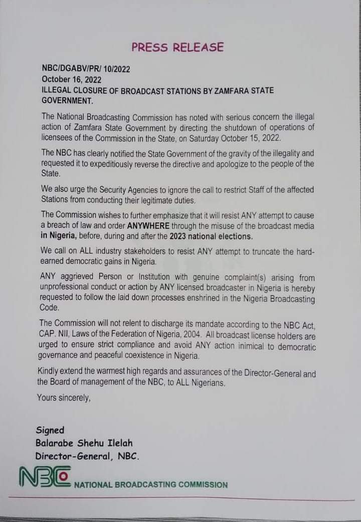 Closure Of Media Houses Illegal - NBC, NUJ Blast Governor Matawalle