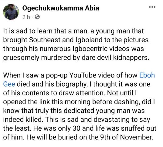 Gunmen Kill Content Creator Eboh George, One Other, And Abduct Several ...