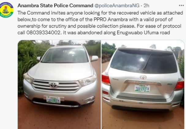 Police Shares Photos Of Recovered Vehicle And Invites Owner To Claim It ...