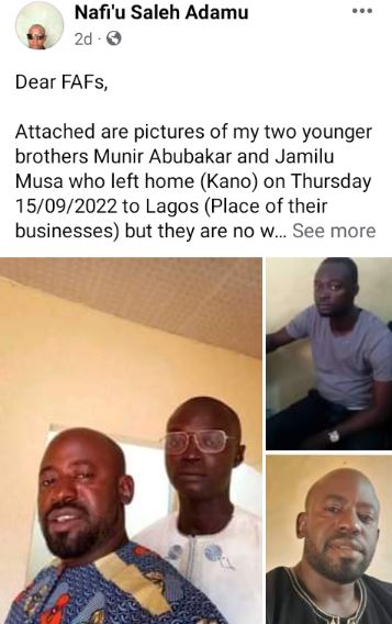 Two Friends Missing 10 Days After Boarding Vehicle From Kano To Lagos