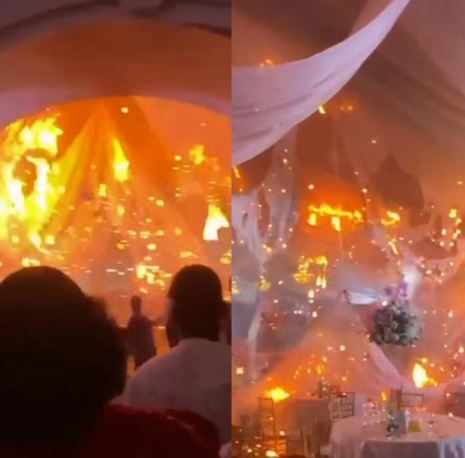 Panic As Fire Breaks Out During Wedding Reception In Lagos (Video)