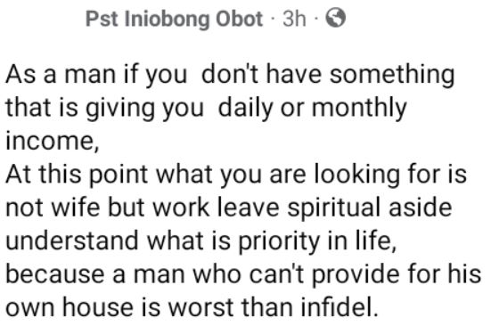 A Man Who Can't Provide For His Own House Is Worse Than An Infidel ...