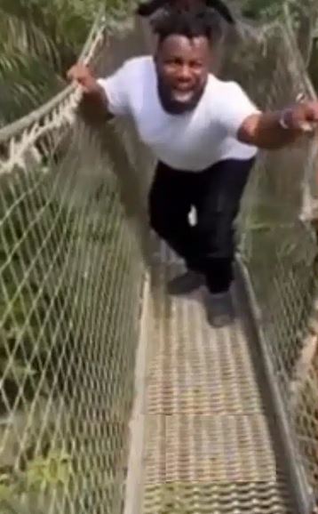 Sabinus Panics During Canopy Walk In Lagos (Video)