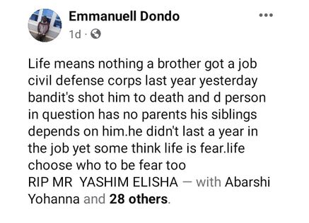 Friends Mourn NSCDC Officer Killed By Bandits At Mining Site In Kaduna