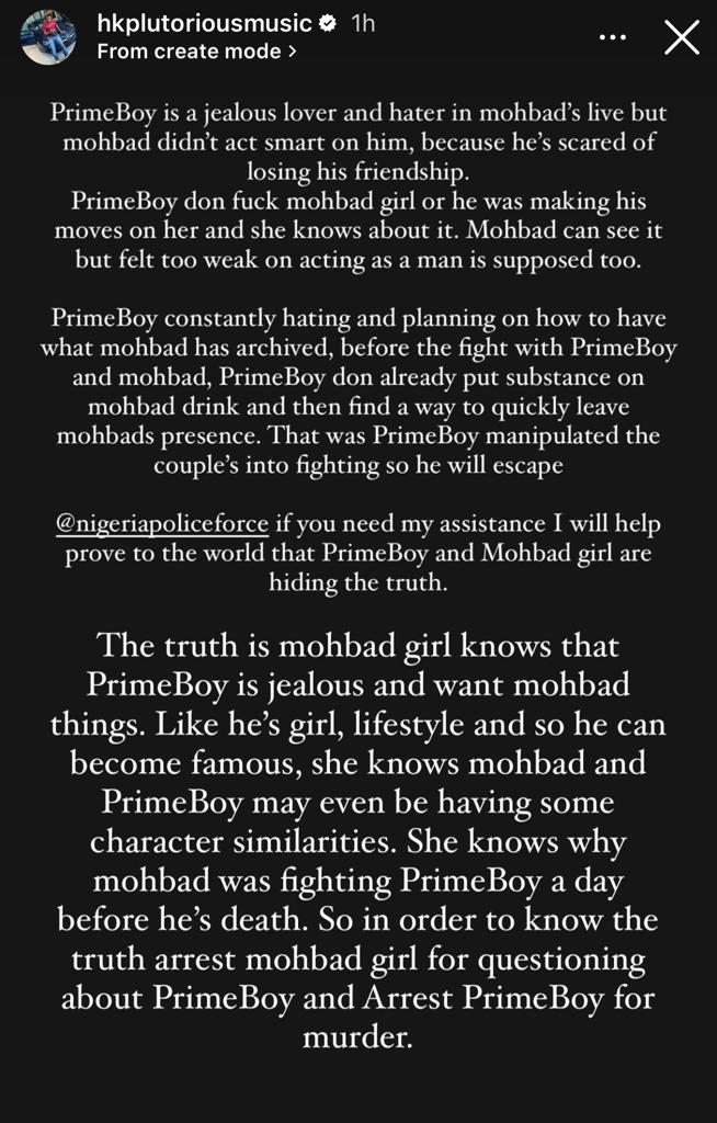Primeboy Killed Mohbad. He Was Jealous And Wanted What Mohbad Had ...