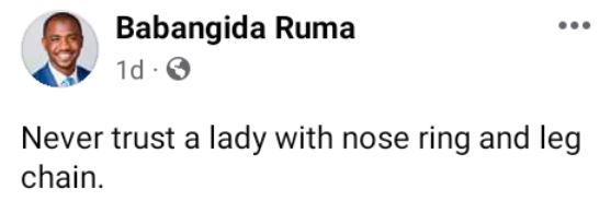 Never Trust A Lady With Nose Ring And Leg Chain - US-based Nigerian Tech Entrepreneur Warns
