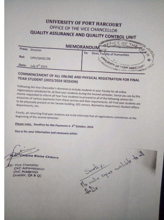 University Of Port Harcourt Mandates Final-Year Students To Pay N649 ...