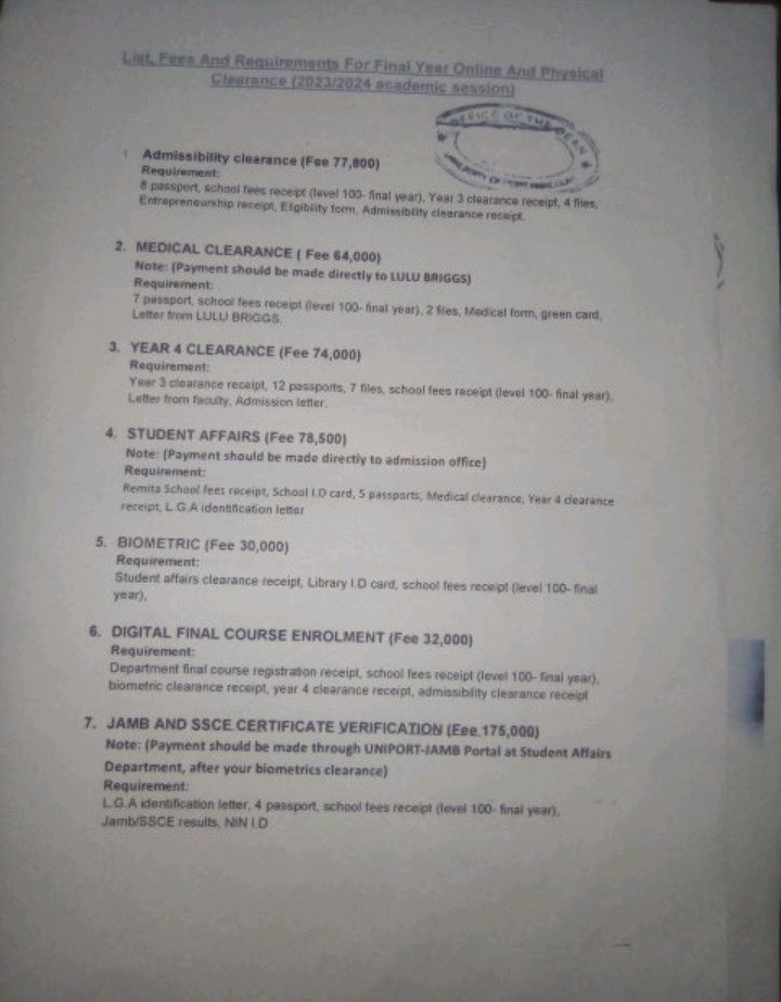 University Of Port Harcourt Mandates Final-Year Students To Pay N649 ...