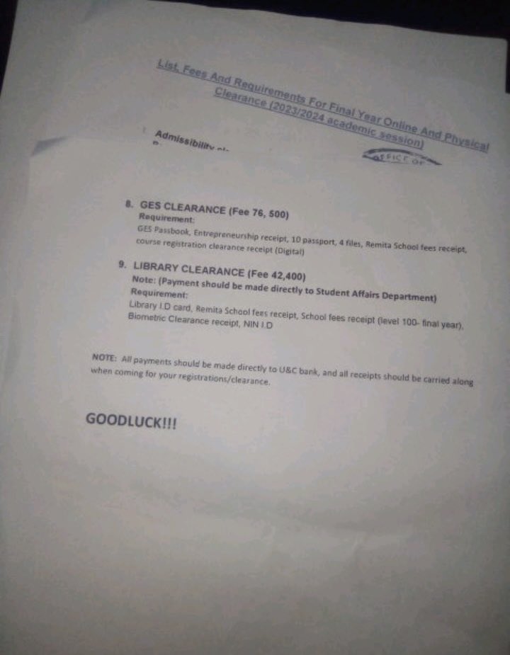 University Of Port Harcourt Mandates Final-Year Students To Pay N649 ...