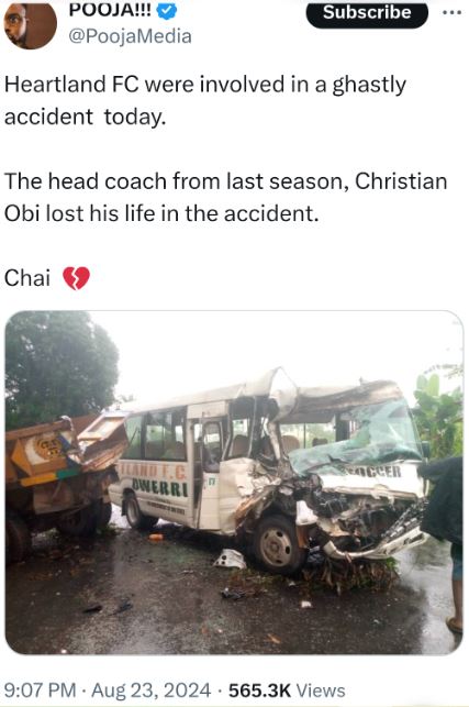 Former Heartland FC Coach, Christian Obi Dies In Accident As Team Bus ...