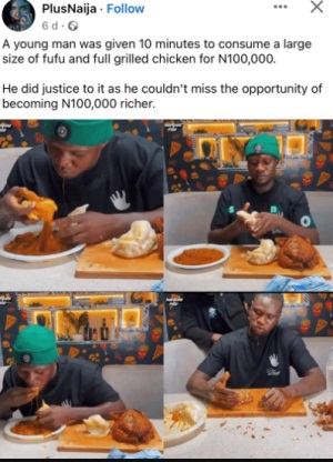 Man Wins N100k After Devouring Big Portions of Fufu With Fully Grilled ...