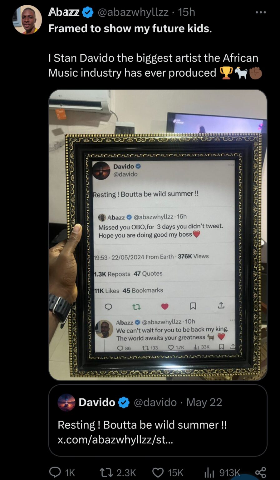 Diehard Fan Frames Davido’s Twitter Response, Plans to Show Future Kids