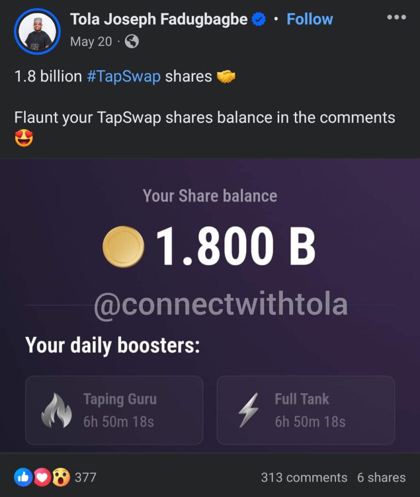 Nigerian Man Flaunts 1.8 billion TapSwap Balance (Photo)