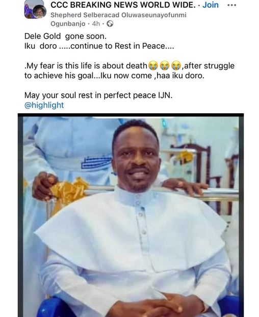 Popular Gospel Artiste, Dele Gold Is Dead