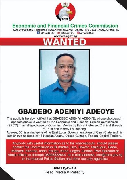 EFCC Declares Man Wanted For Money Laundering