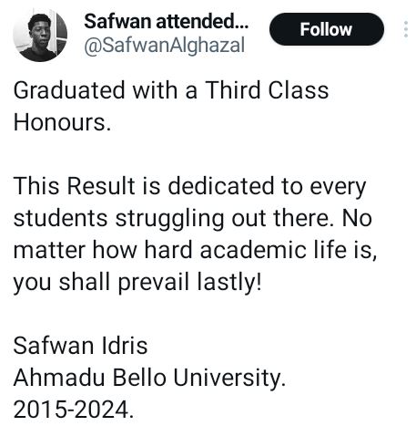 Young Man Celebrates As He Graduates With 3rd Class From Ahmadu Bello ...