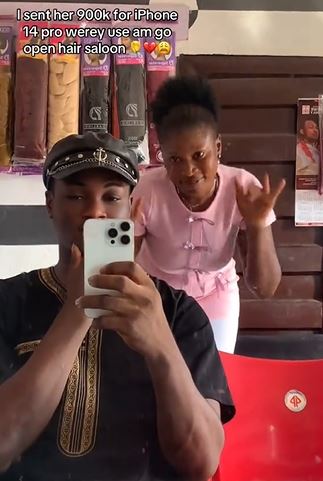 Nigerian Man In Awe After Girlfriend Used N900k iPhone 14 Pro Money He Sent Her To Open Hair ...