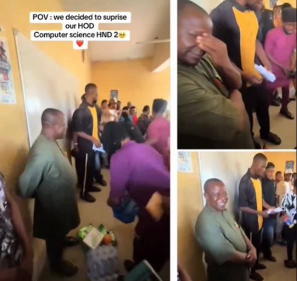 Nigerian Polytechnic Lecturer Gets Emotional After His Students Surprised Him With Gifts