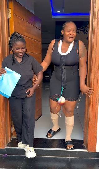 Nollywood Actress, Uche Ogbodo Shares Video Of Herself Recovering After BBL And Tummy Tuck Surgery