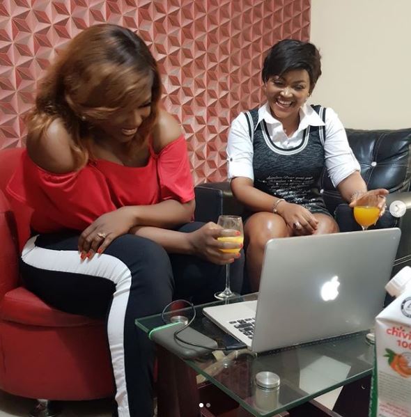 Actresses, Mercy Aigbe And Uche Jombo Pictured Together On Set (Photos)