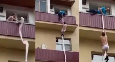 The Moment A Man Tried Escaping Through Window After Being Caught With ...